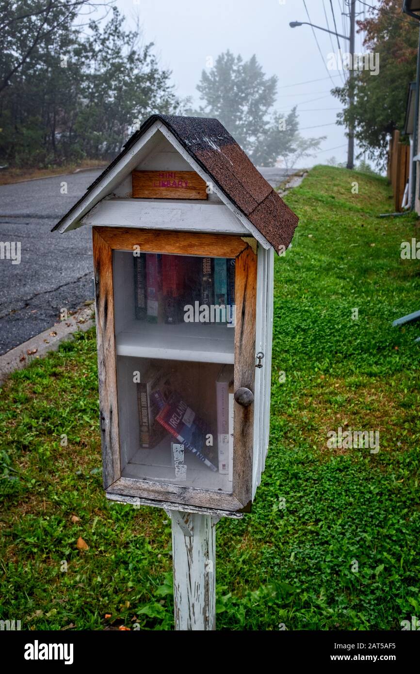 A mini sidewalk lending library on Morris Street, Sudbury, Ontario ...