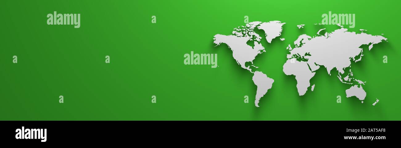 World map on green background banner Stock Photo - Alamy