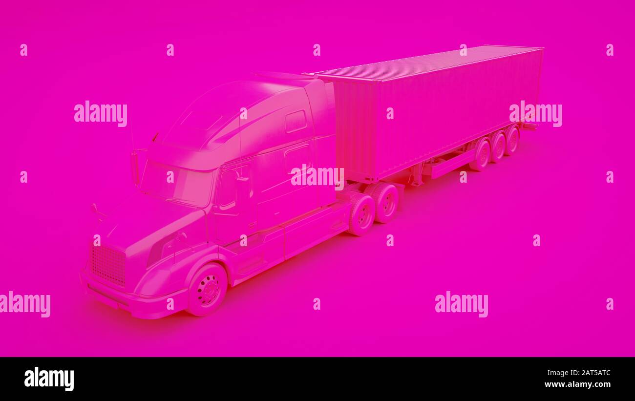 Semi-trailer truck. Minimal idea concept. Pink toned 3d illustration ...
