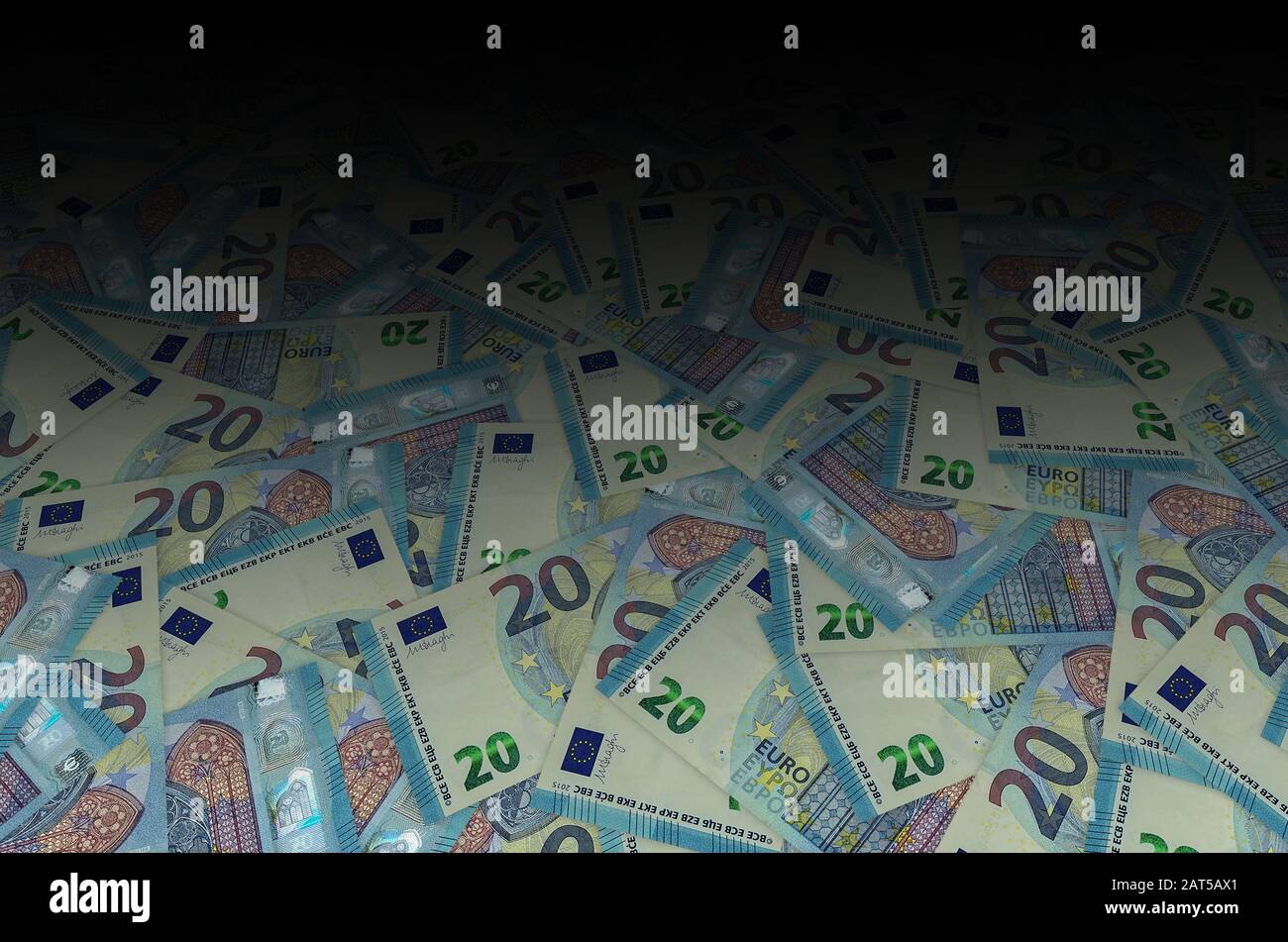 Pattern part of 20 euro banknote close-up with small blue details ...