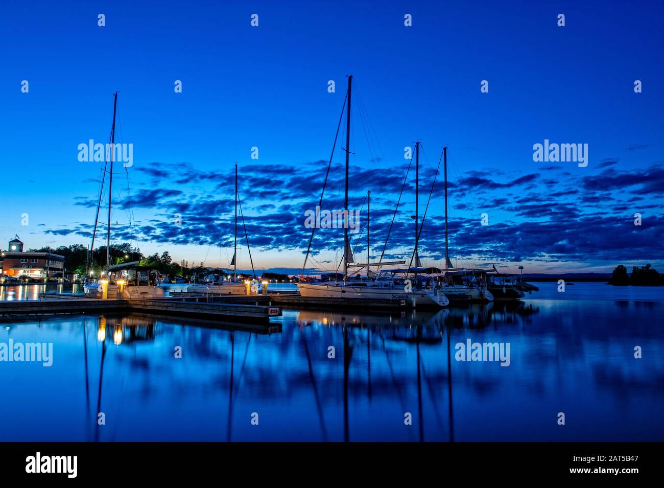 Sailboats docked at the Port of Little Current, Manitoulin Island, in ...