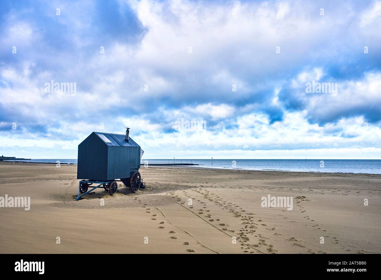 Sauna that is like a bathing machine on Margate beach Stock Photo - Alamy