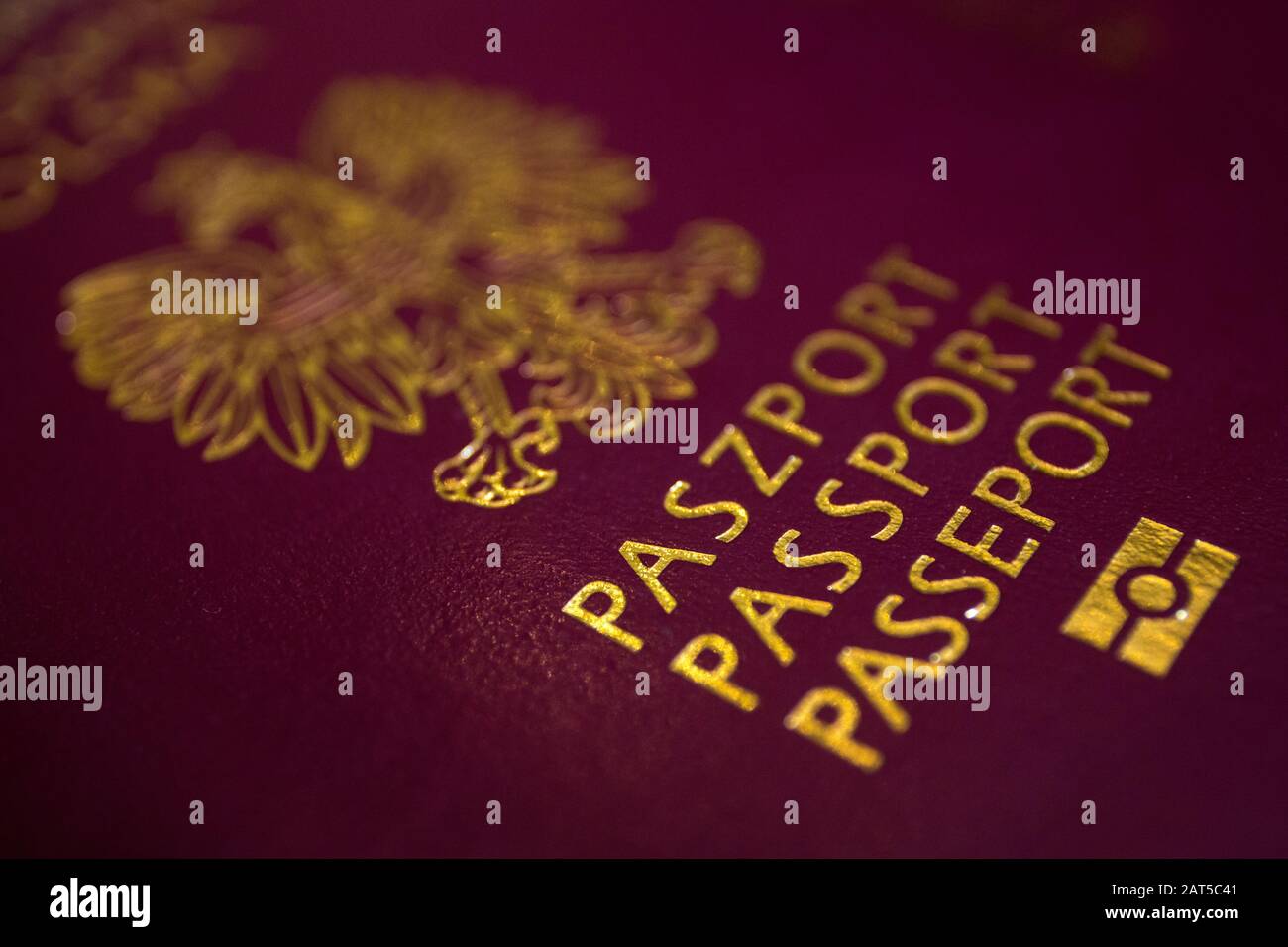 In this photo illustration a burgundy red biometric Polish passport ...