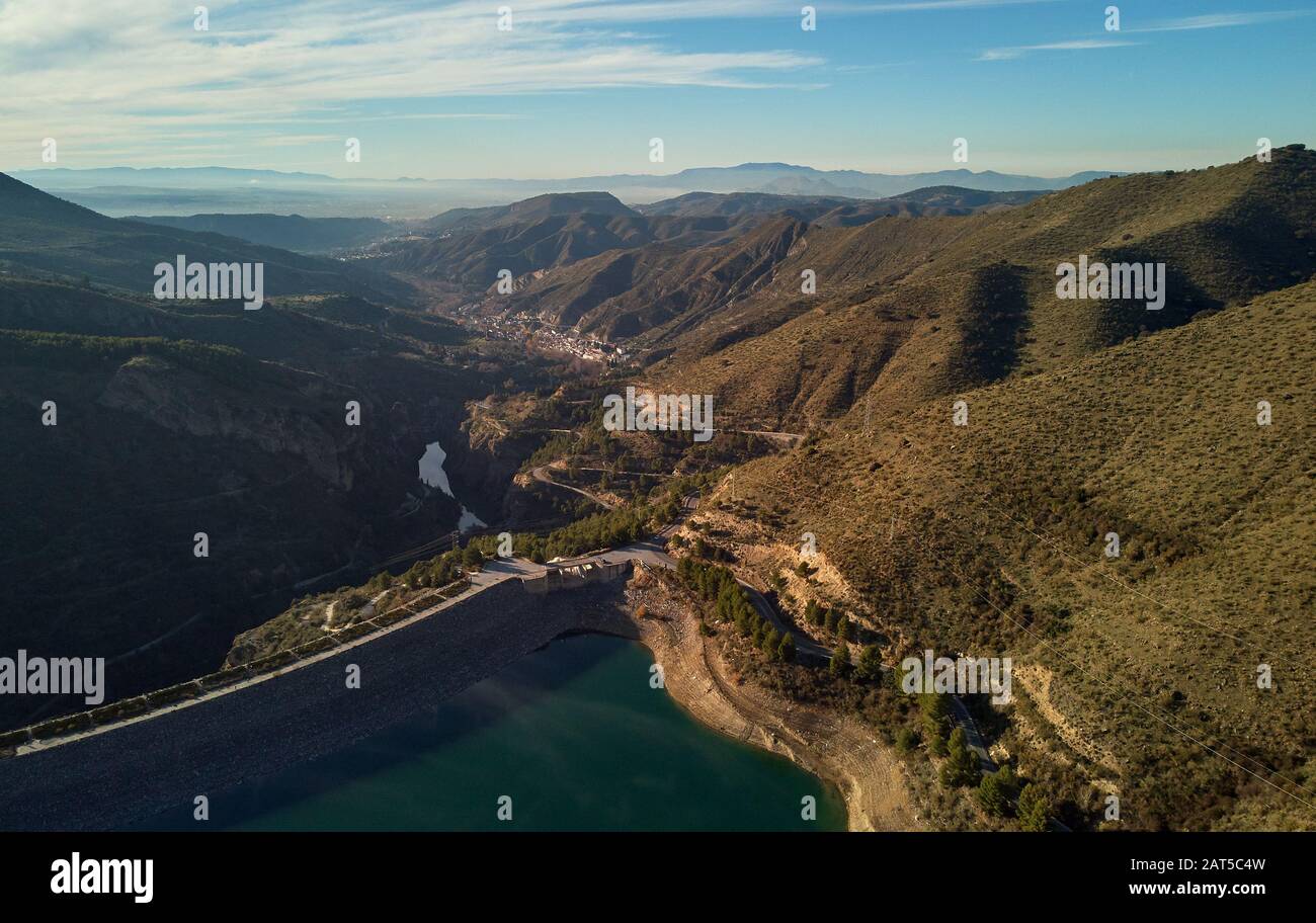 Aerial photography Embalse de Canales Reservoir in Guejar Sierra ...
