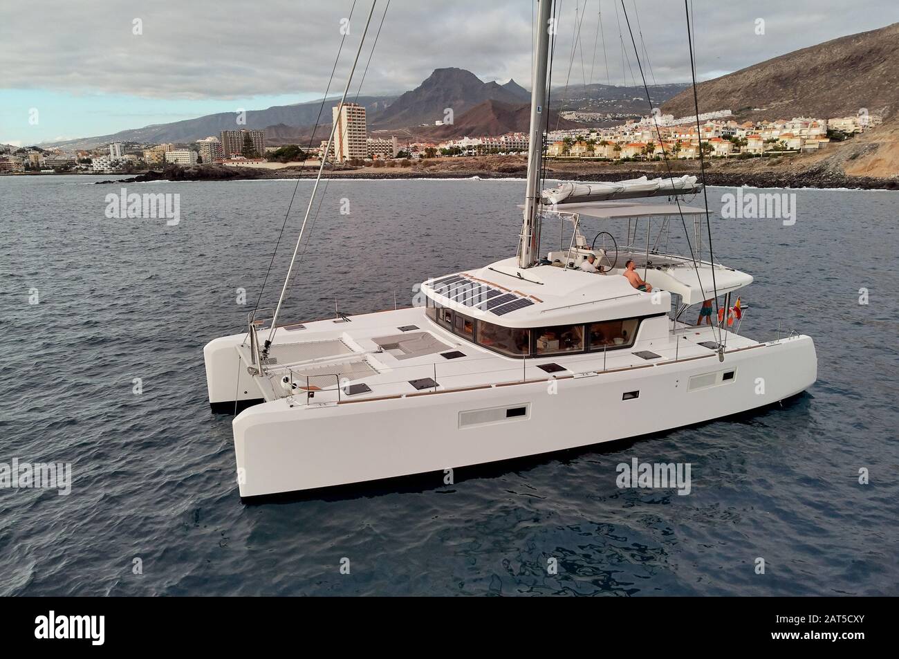 Aerial view lonely luxury catamaran hi-res stock photography and images ...