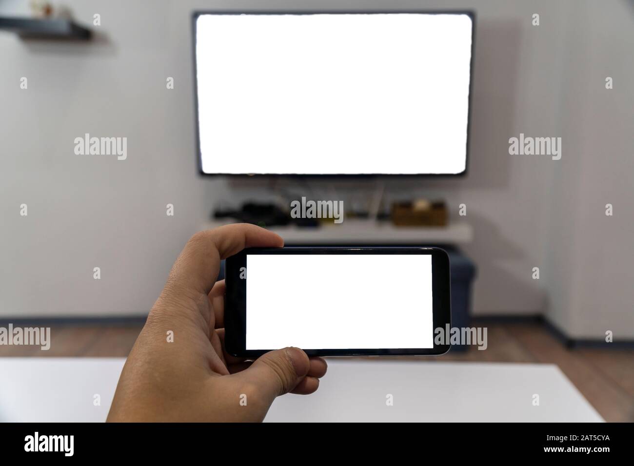 Streaming and cast concept. Mobile phone and smart tv with blank ...