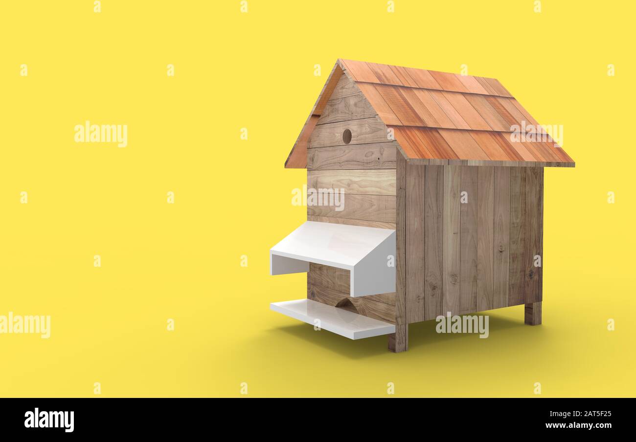 3d rendering of a computer generated wooden bee hive house isolated ...