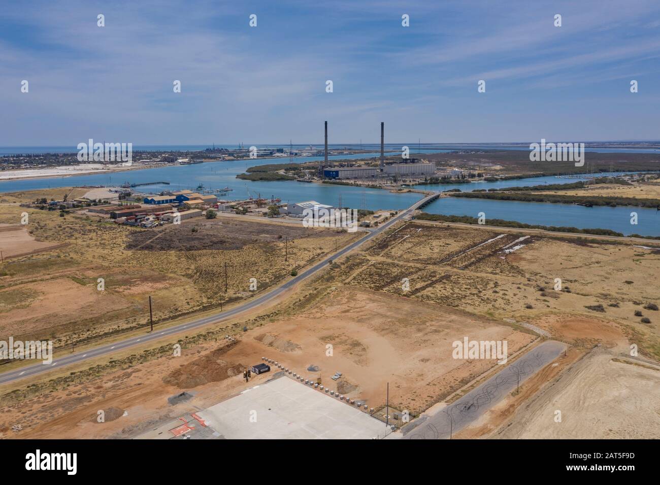 Aerial view of an industrial zone and power station in the Port ...