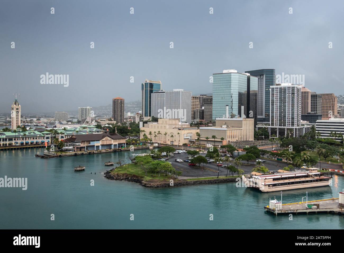 Honolulu Oahu, Hawaii, USA. - January 11, 2020: Aloha Tower drive with ...