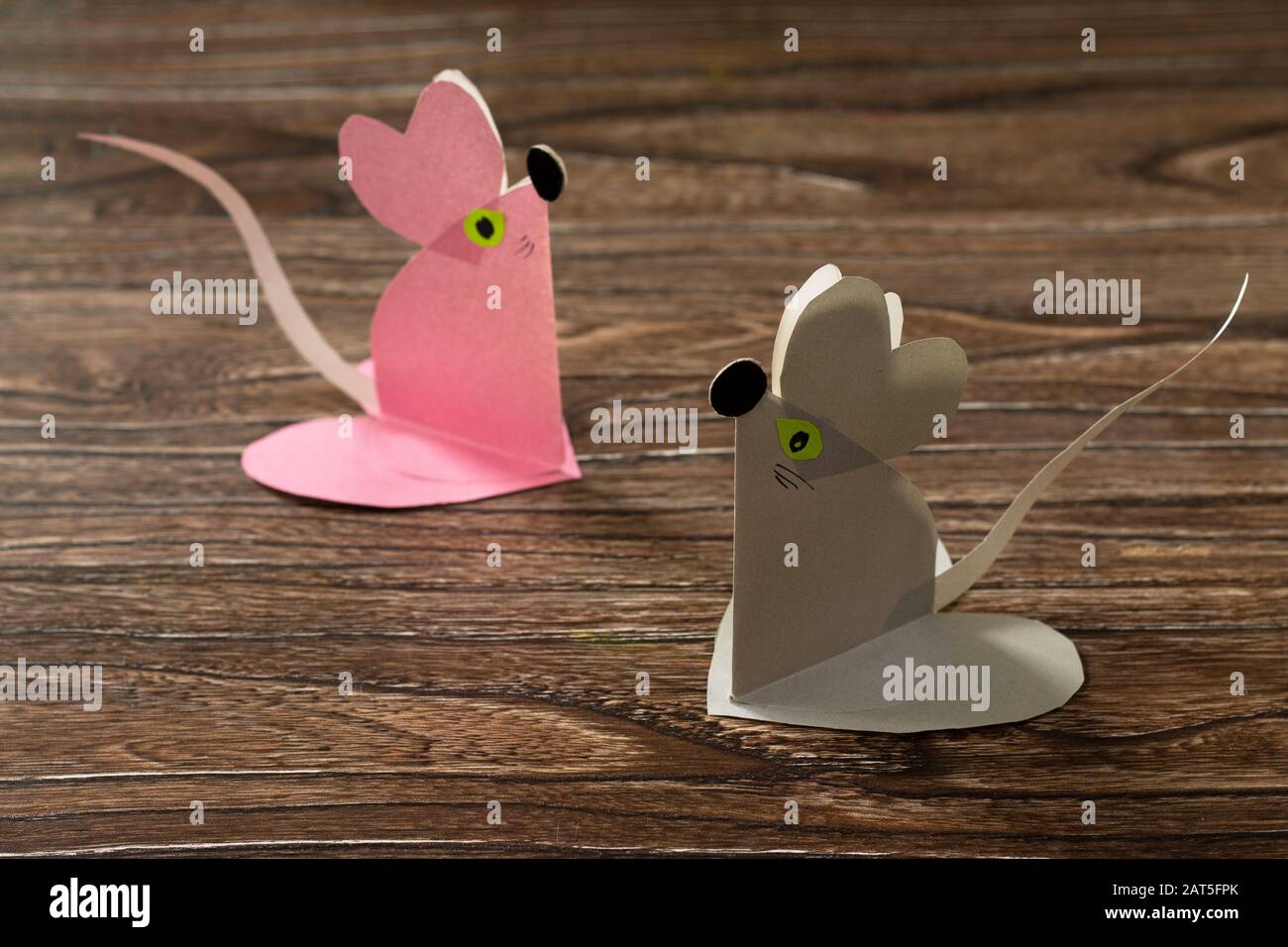 Greeting card with mouse heart congratulation on the table. Children's ...