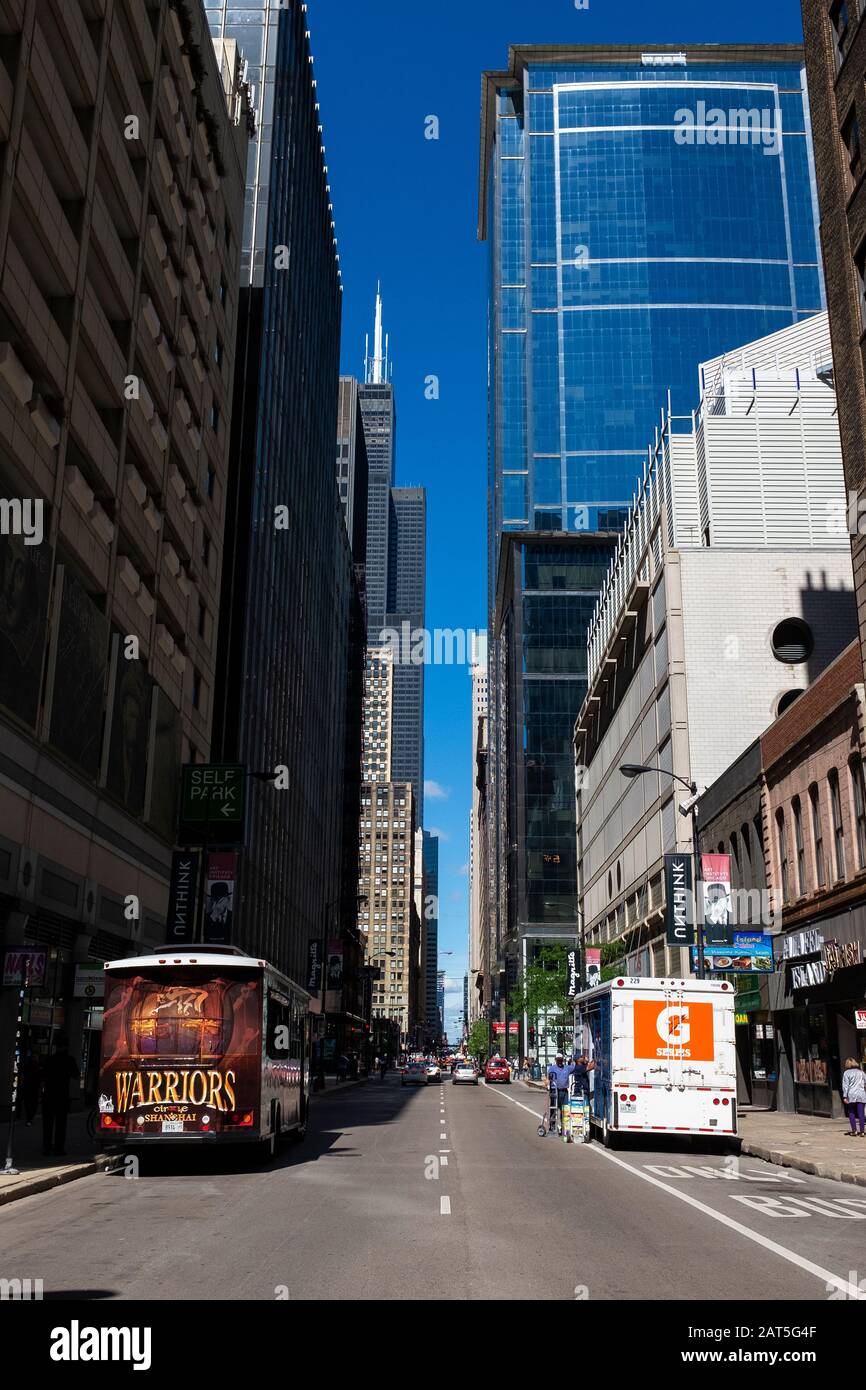Chicago, Illinois, USA - July 2, 2014: Street scene with people walking ...