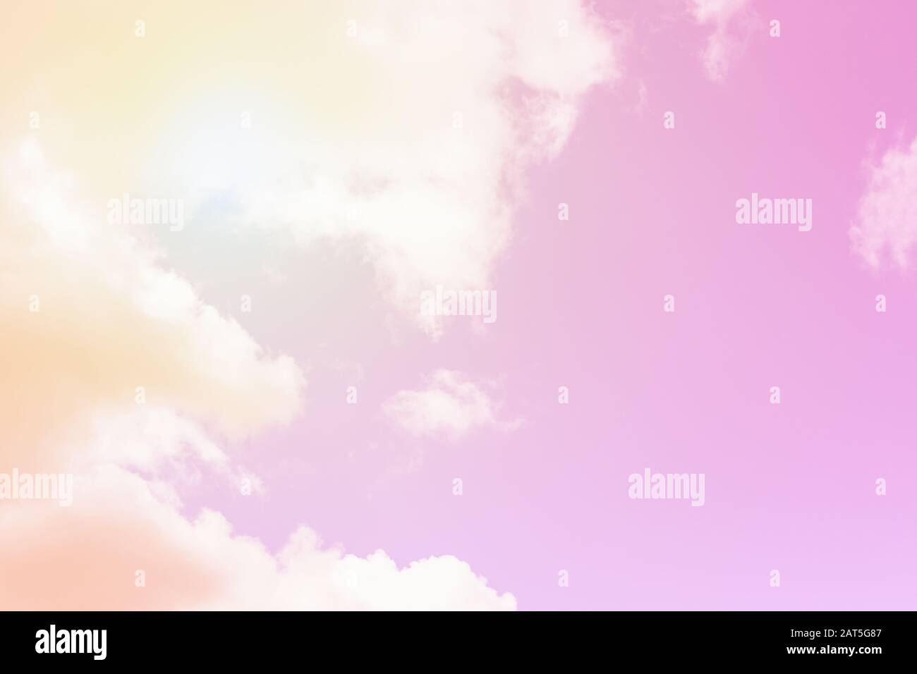 Sunny pink sky background. Beautiful sky with warm clouds. Toned photo ...