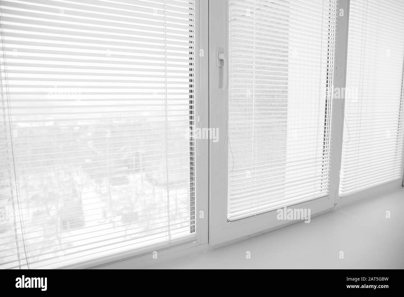 White plastic window upvc angle, detailed design with shutters blinds ...