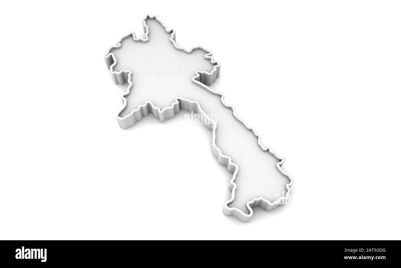 Simple white 3D map of Laos. 3D Rendering Stock Photo - Alamy