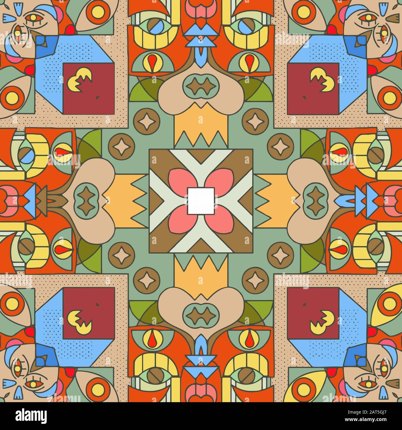 Seamless medieval abstract color woven symmetrical square pattern Stock ...