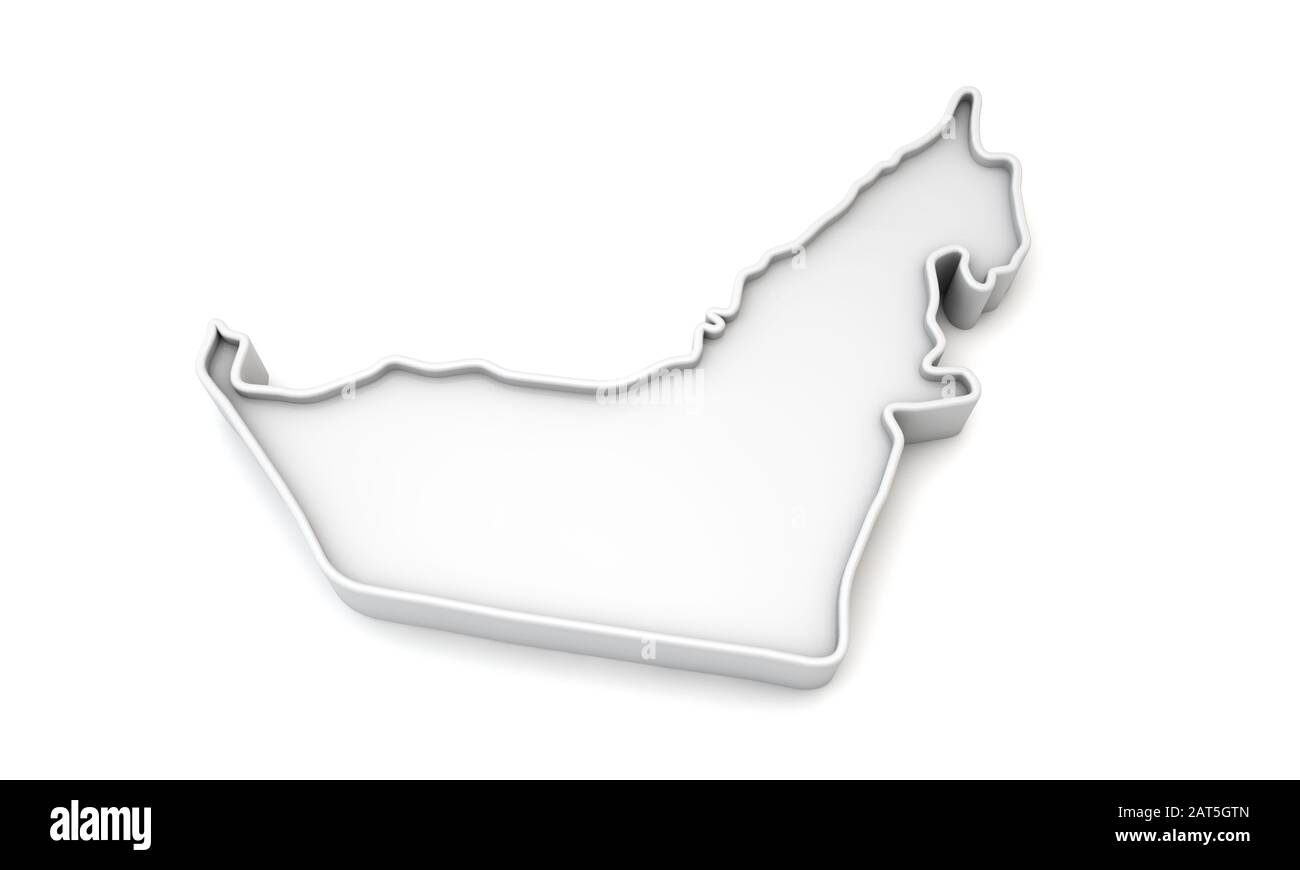 Simple white 3D map of United Arab Emirates. 3D Rendering Stock Photo ...