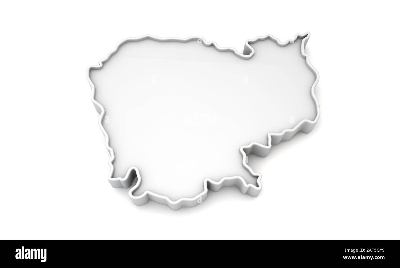 Simple white 3D map of Cambodia. 3D Rendering Stock Photo - Alamy