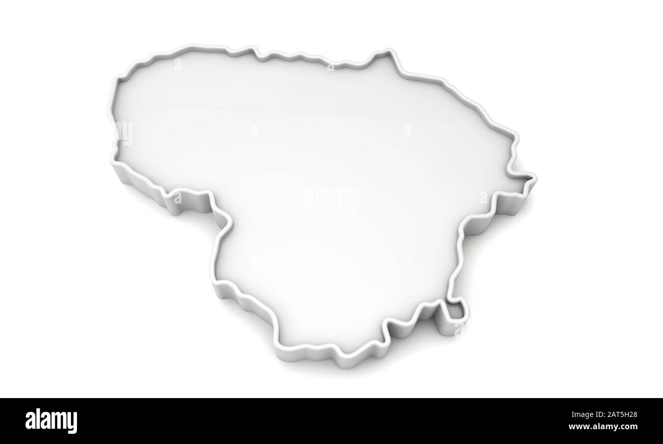 Simple white 3D map of Lithuania. 3D Rendering Stock Photo - Alamy