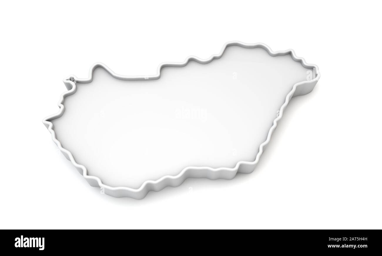 Simple white 3D map of Hungary. 3D Rendering Stock Photo - Alamy