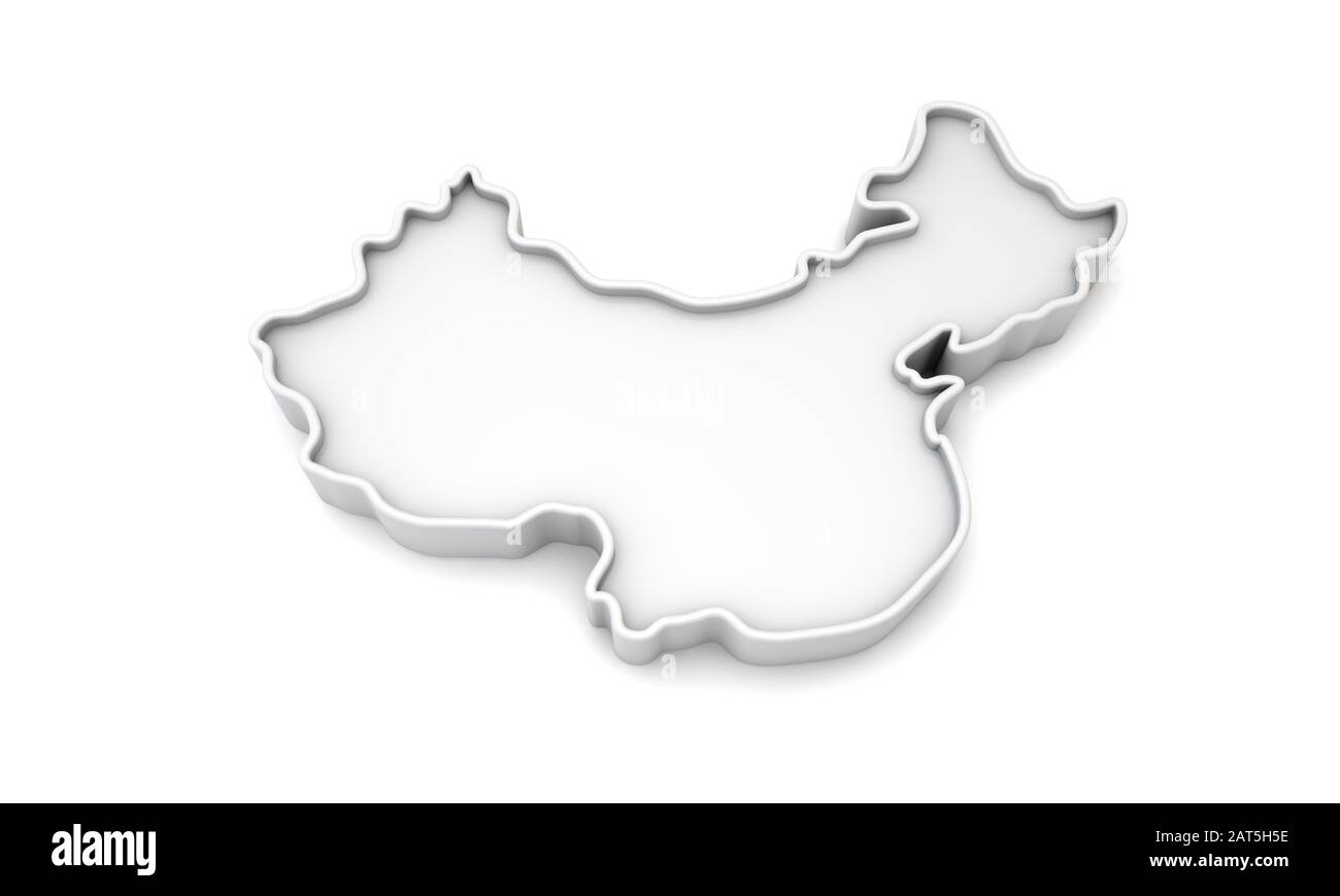 Simple white 3D map of China. 3D Rendering Stock Photo - Alamy