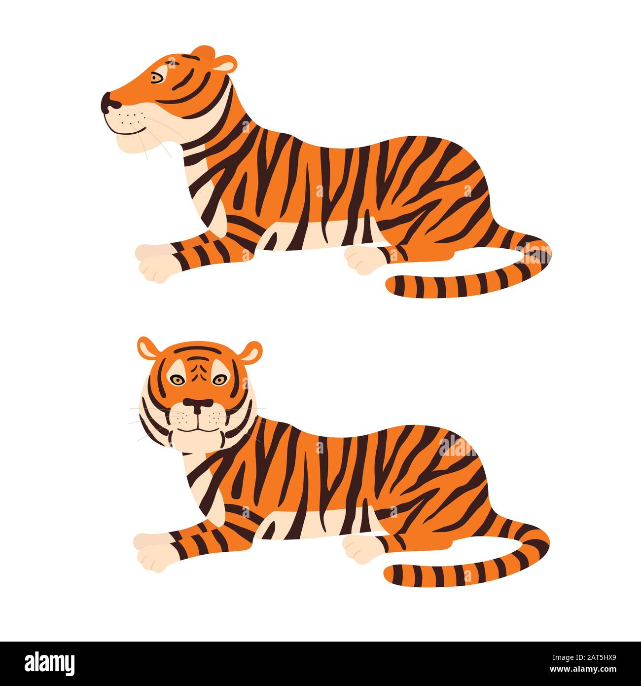 Adult big red tiger lies on ground wildlife and fauna theme cartoon ...