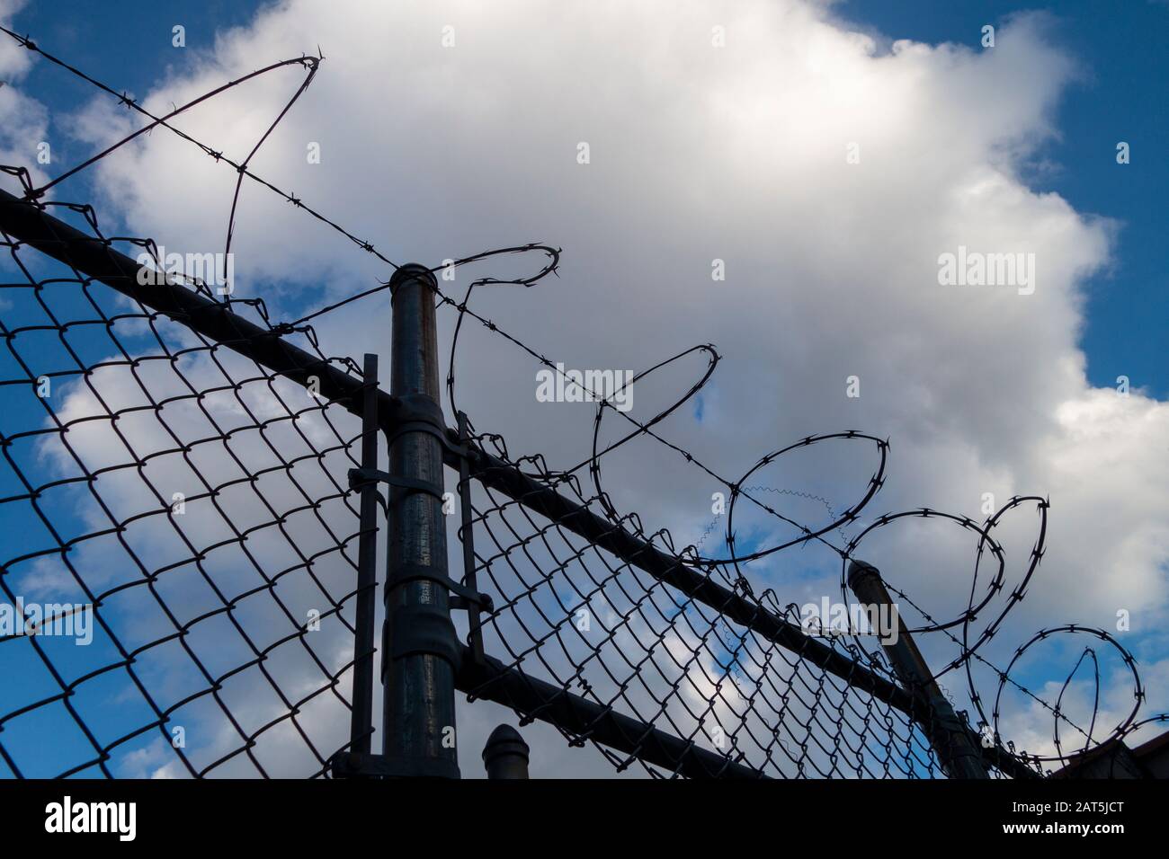 blocked off area with barbed wire fence Stock Photo - Alamy
