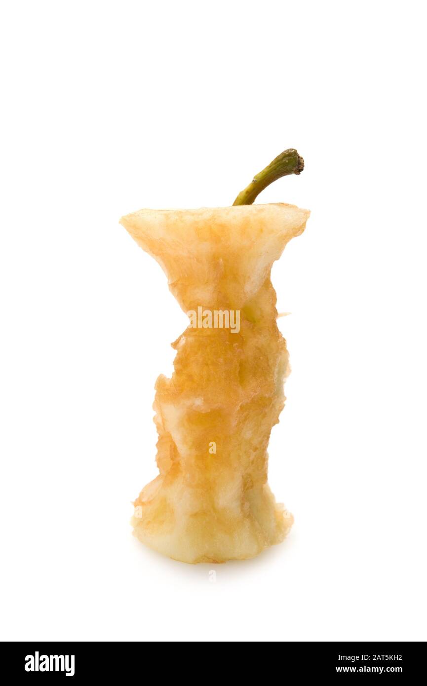 Apple core on white background Stock Photo - Alamy