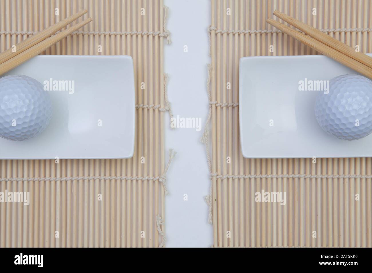Top View Of White Empty Sushi Plates With Bamboo Chopsticks and Golf ...