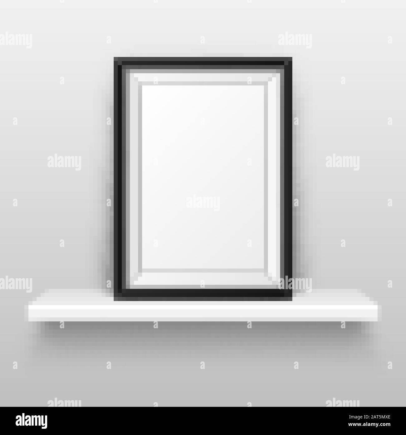 Realistic wall shelf with empty picture frame. Poster mockup for design ...