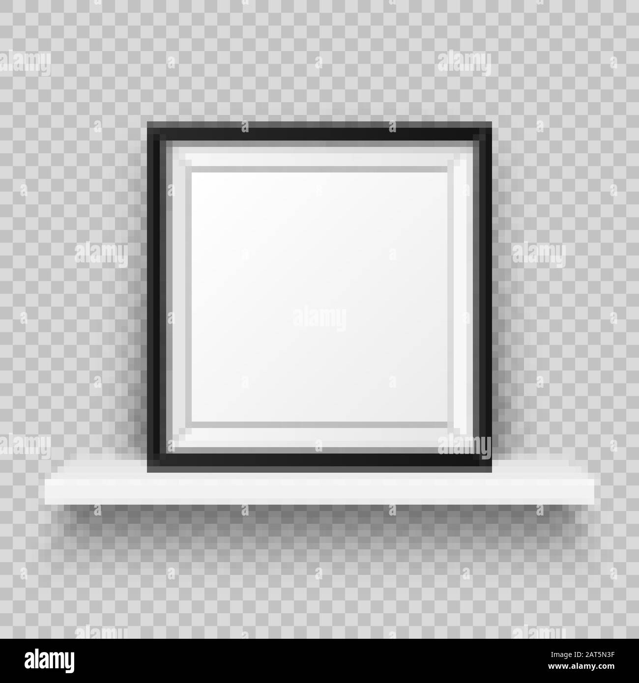 Realistic wall shelf with empty picture frame. Poster mockup for design ...