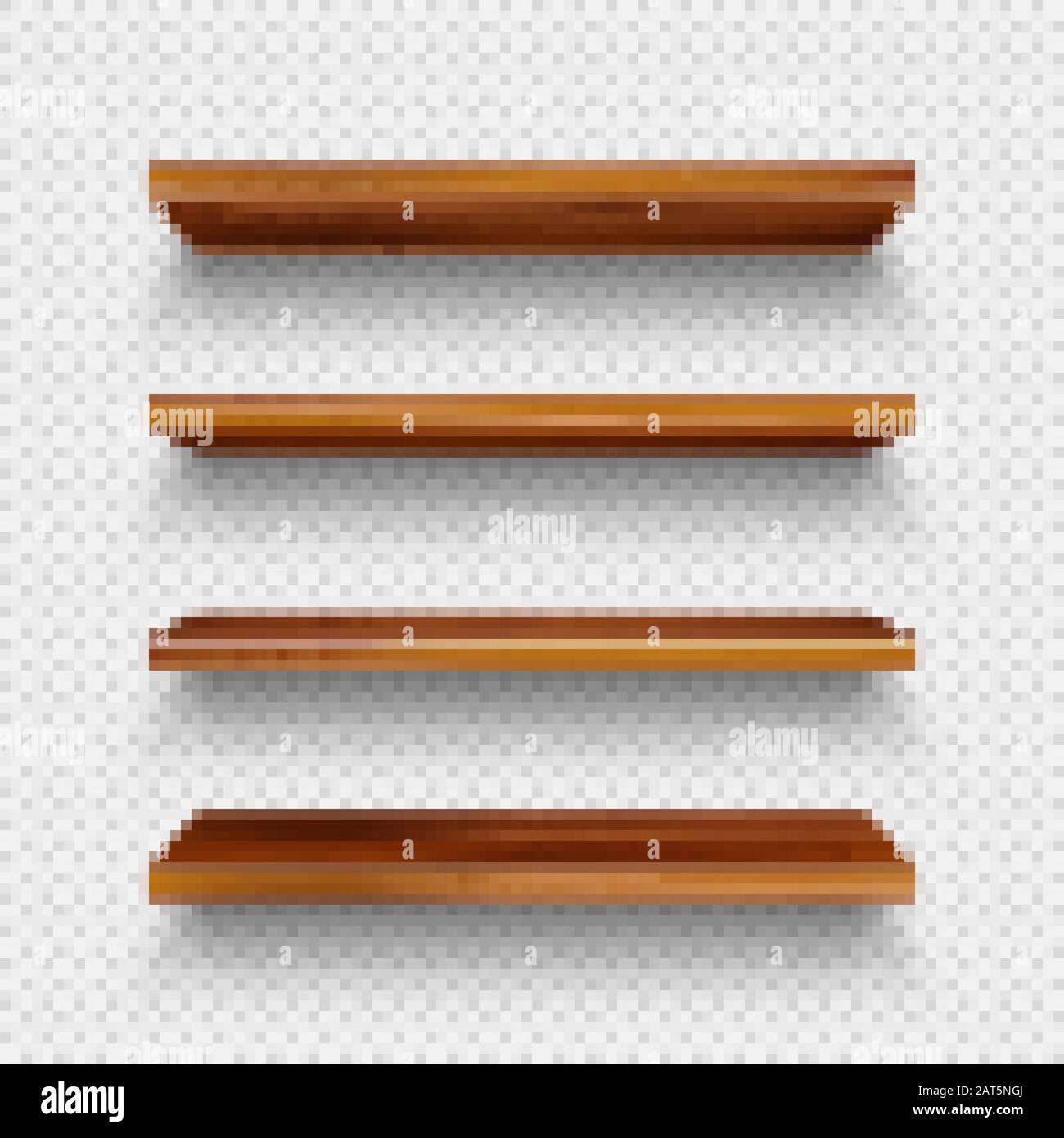 Realistic empty wooden store shelves set. Product shelf with wood ...