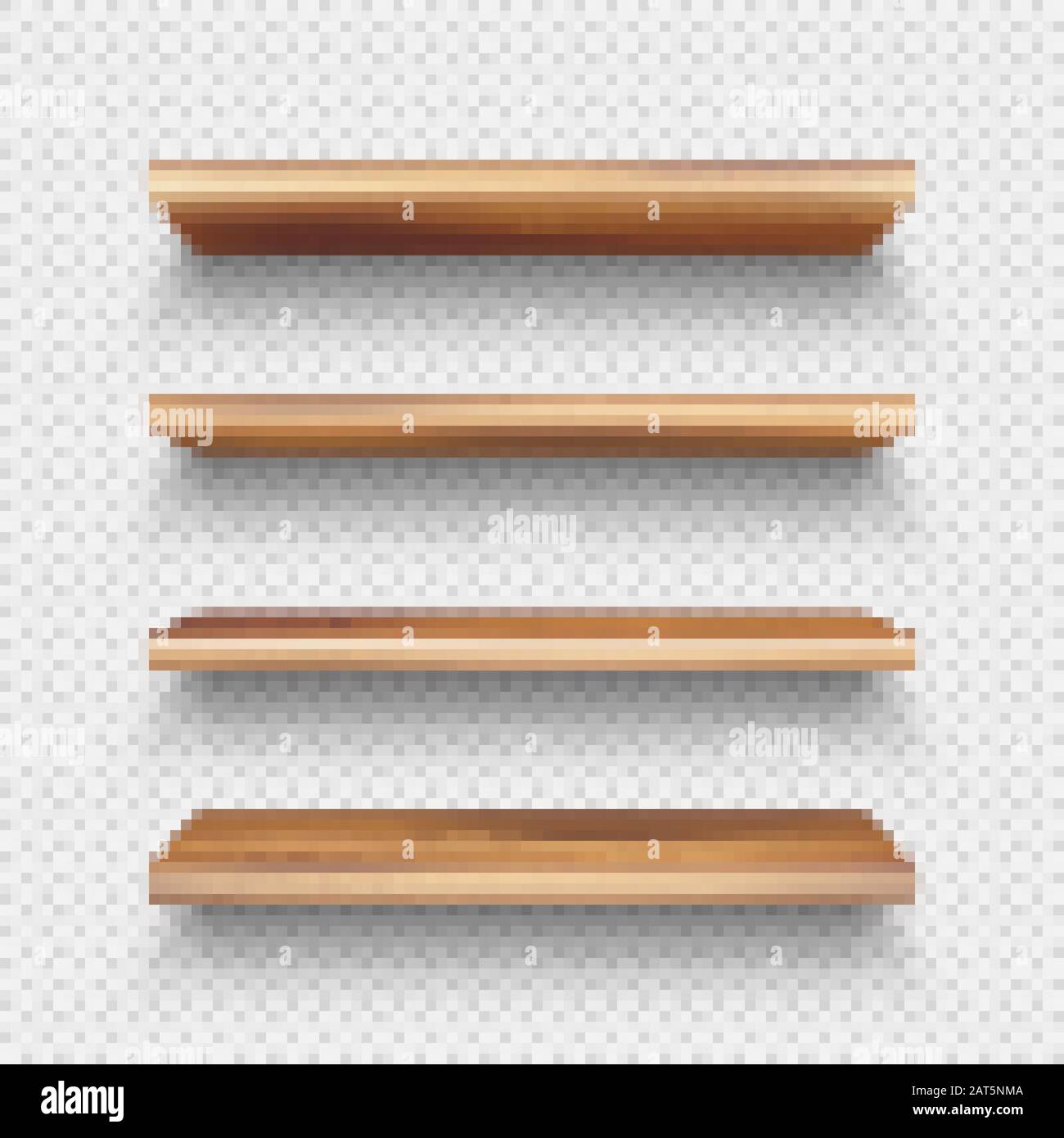 Realistic empty wooden store shelves set. Product shelf with wood ...