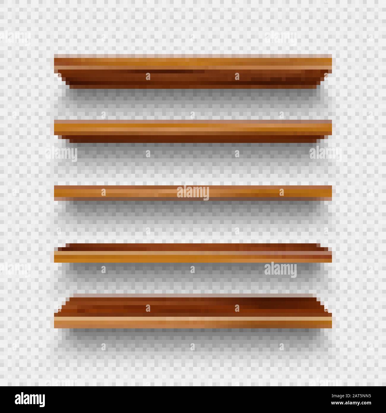 Realistic empty wooden store shelves set. Product shelf with wood ...