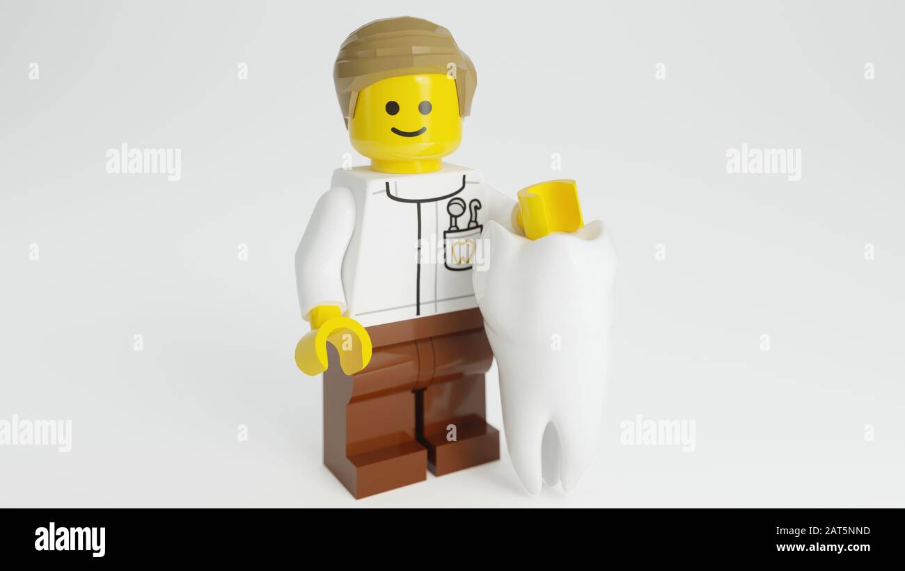 Dentist toy figure with a tooth on a white background - 3D rendering ...