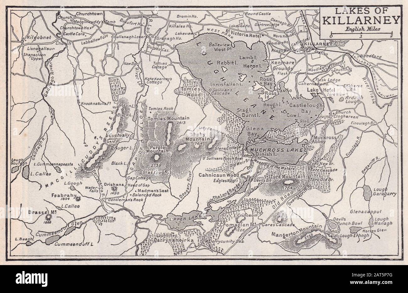 Vintage map of Lakes of Killarney Stock Photo - Alamy