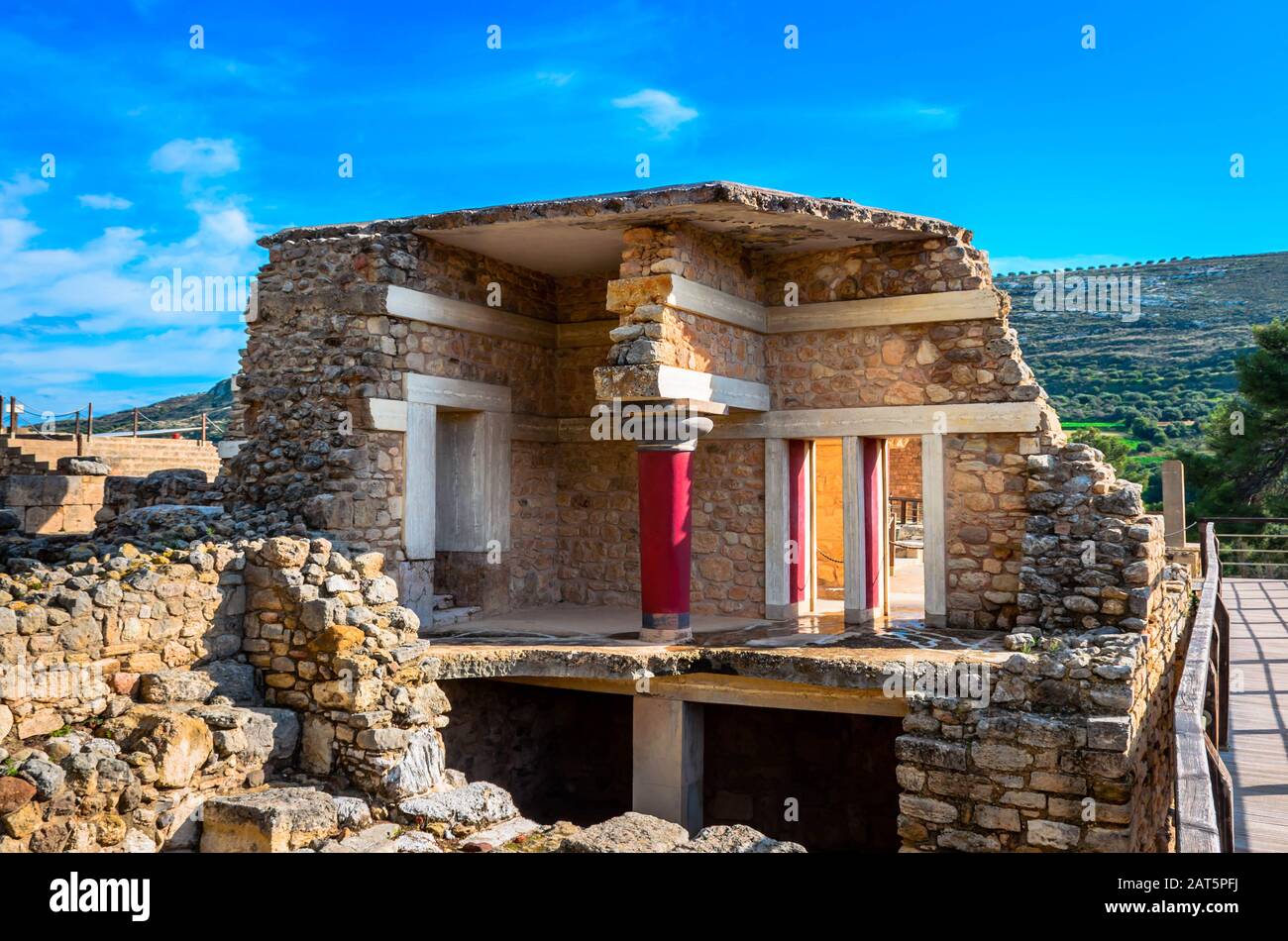 View at the ruins of the famous Minoan palace of Knossos ,the center of ...
