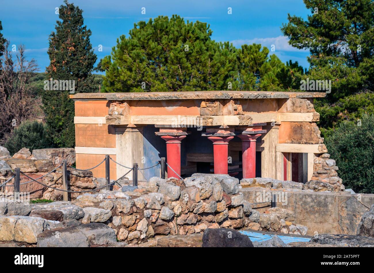 View at the ruins of the famous Minoan palace of Knossos ,the center of ...