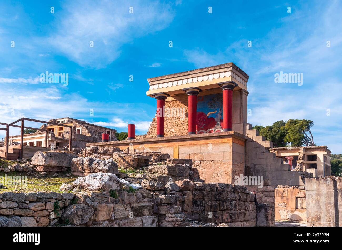 View at the ruins of the famous Minoan palace of Knossos ,the center of ...