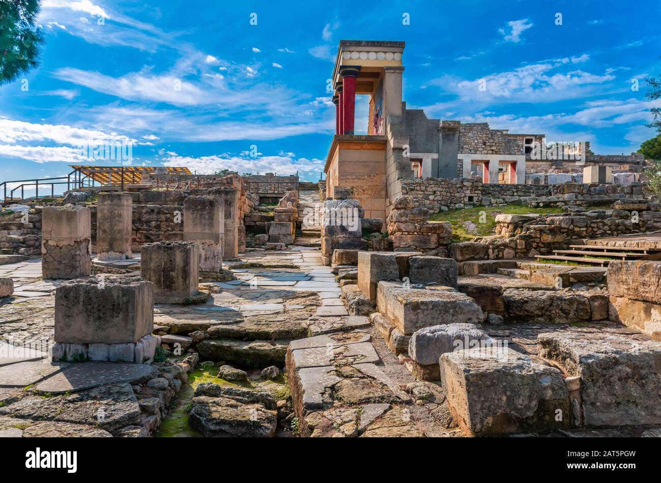 View at the ruins of the famous Minoan palace of Knossos ,the center of ...