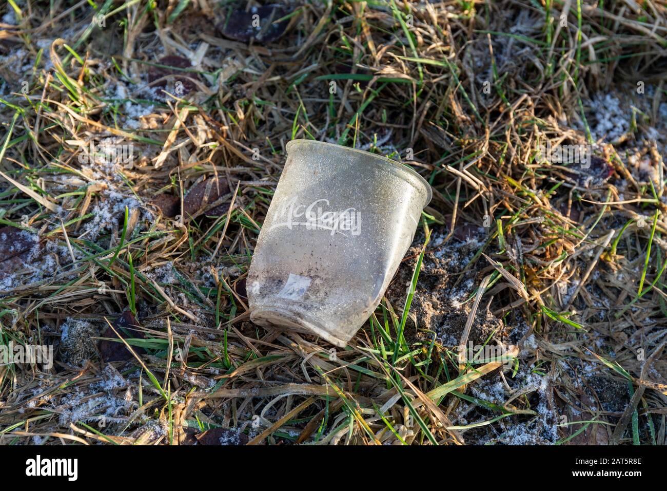 McDonald's McCafé single-use plastic takeaway coffee cup left in nature ...