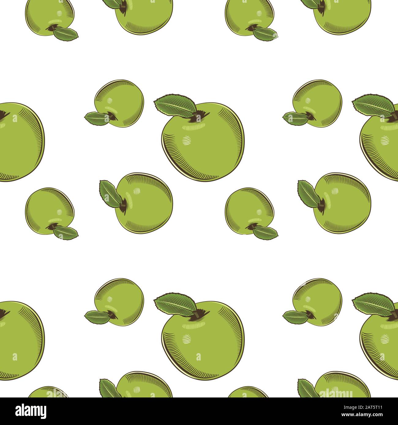 Colored seamless pattern with green apples in vintage style Stock ...