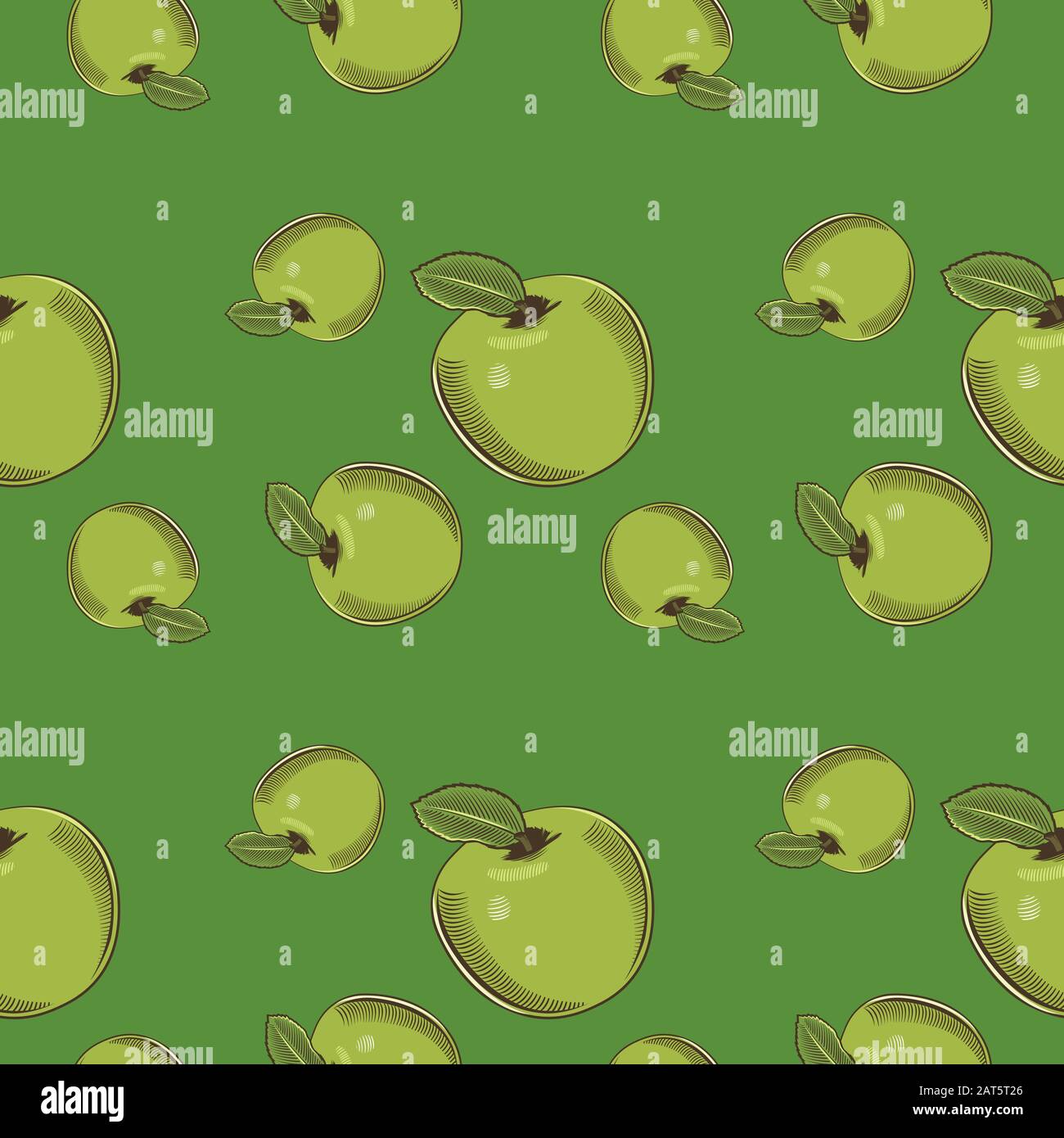 Green seamless pattern with green apples in vintage style Stock Vector ...