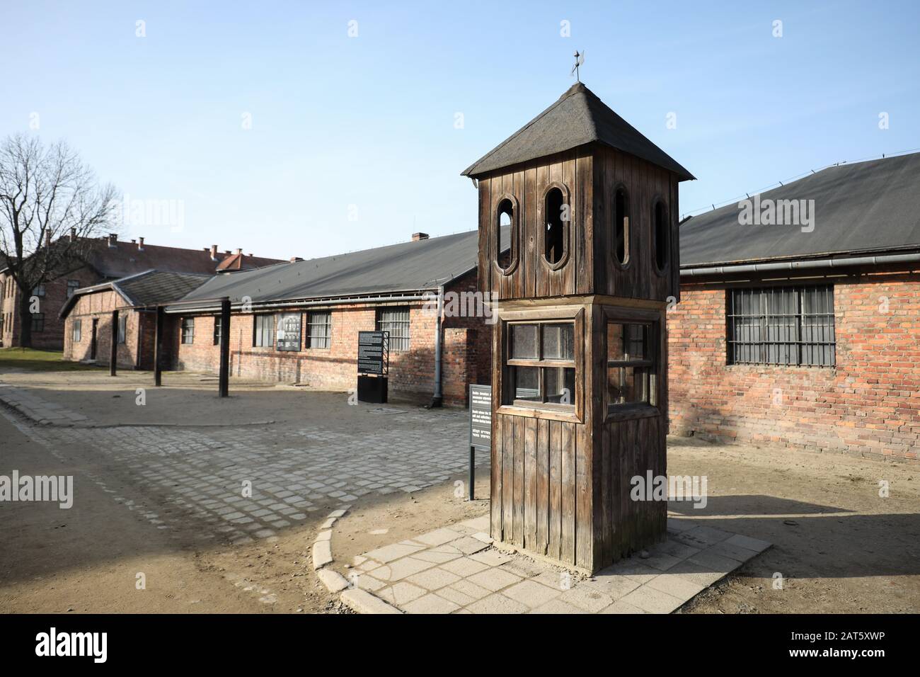 POLAND, OSWIECIM, AUSCHWITZ- 27 January 2020: booth where the SS man ...