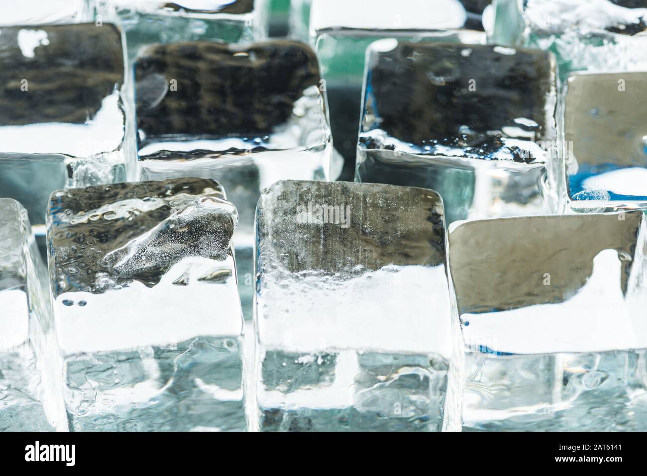 close up view of melting transparent clear square ice cubes Stock Photo ...