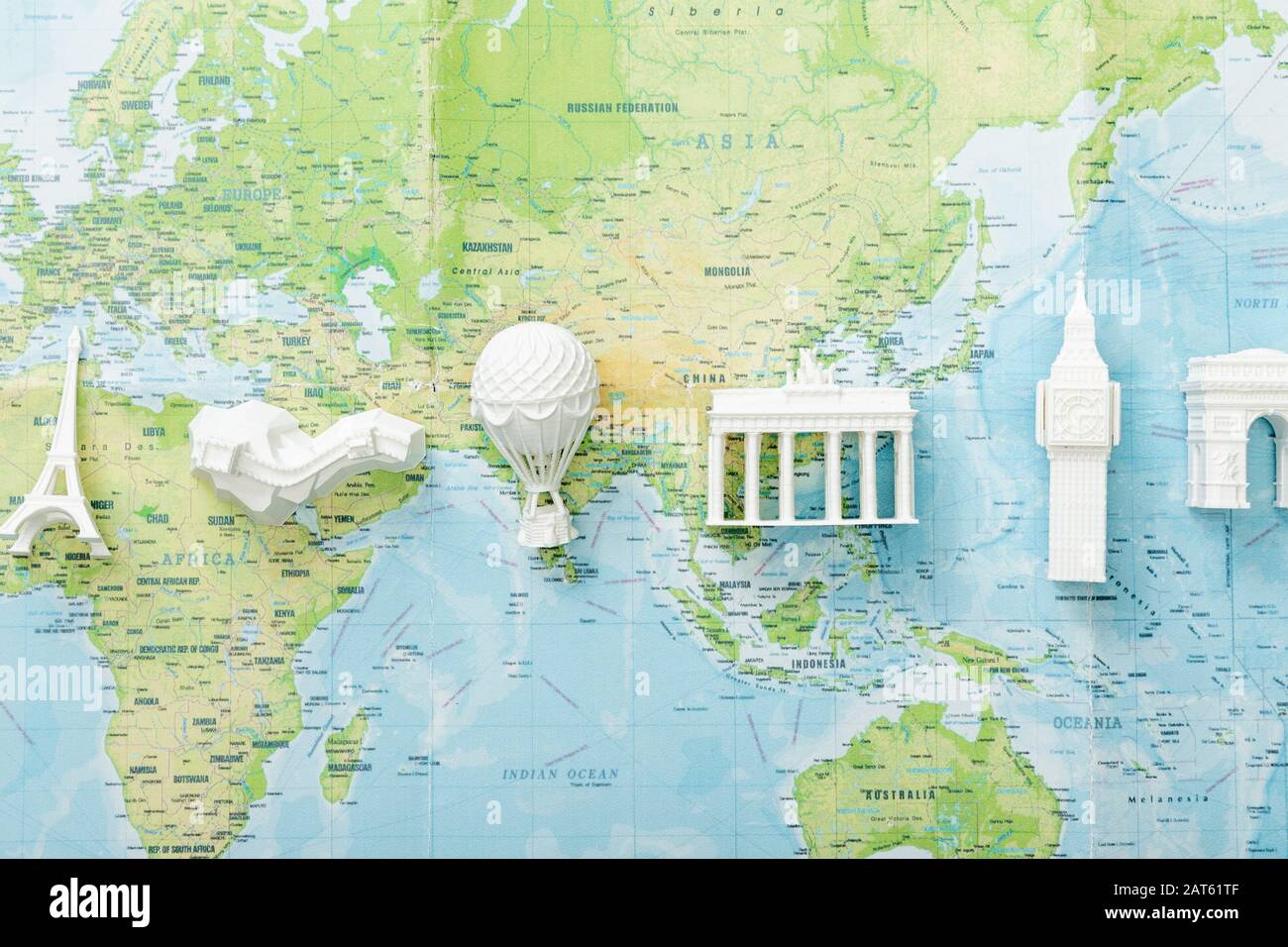 top view of world attractions on map Stock Photo - Alamy