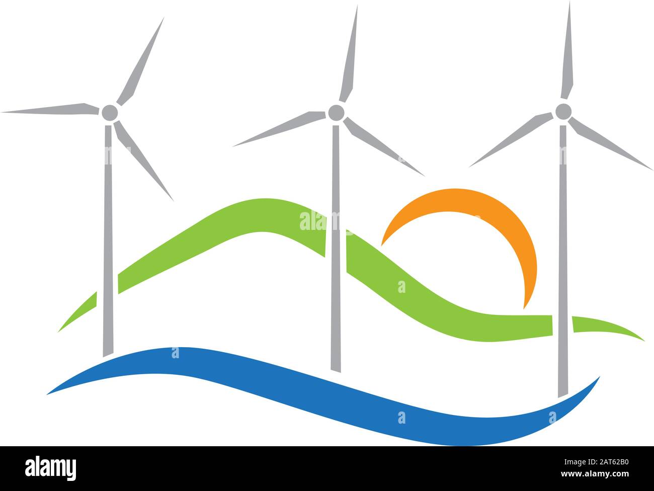 abstract landscape and wind turbines, vector graphic design element ...