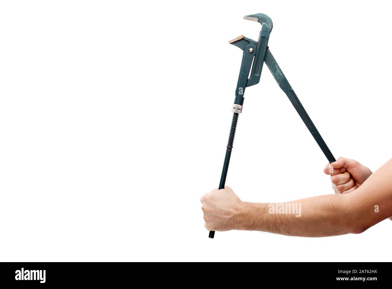 cropped view of man holding pliers isolated on white Stock Photo - Alamy
