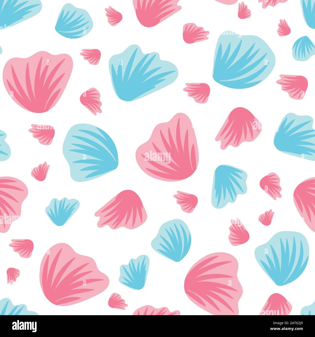 seamless vector pattern with blue and pink shell shaped petals ...