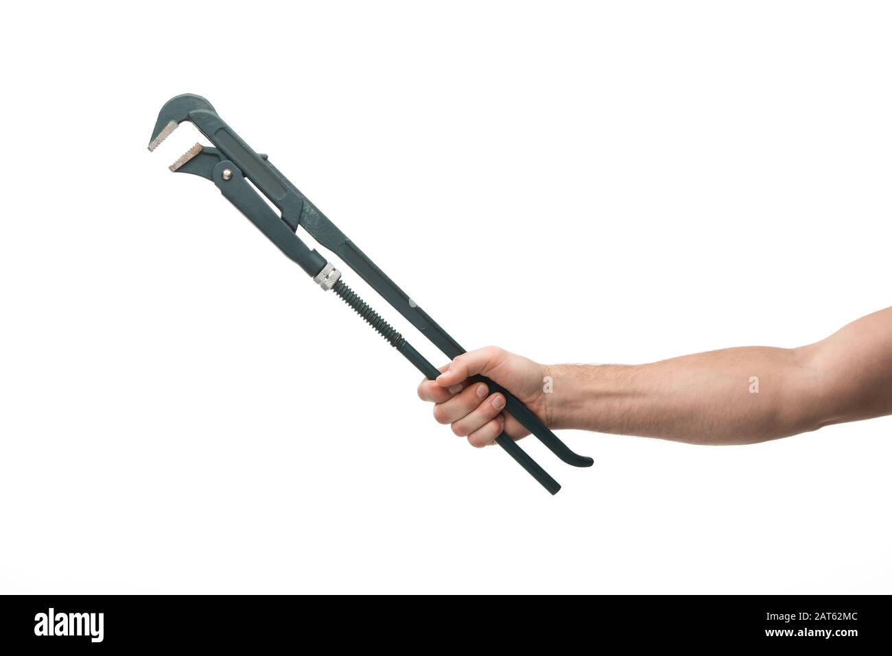 cropped view of man holding pliers isolated on white Stock Photo - Alamy