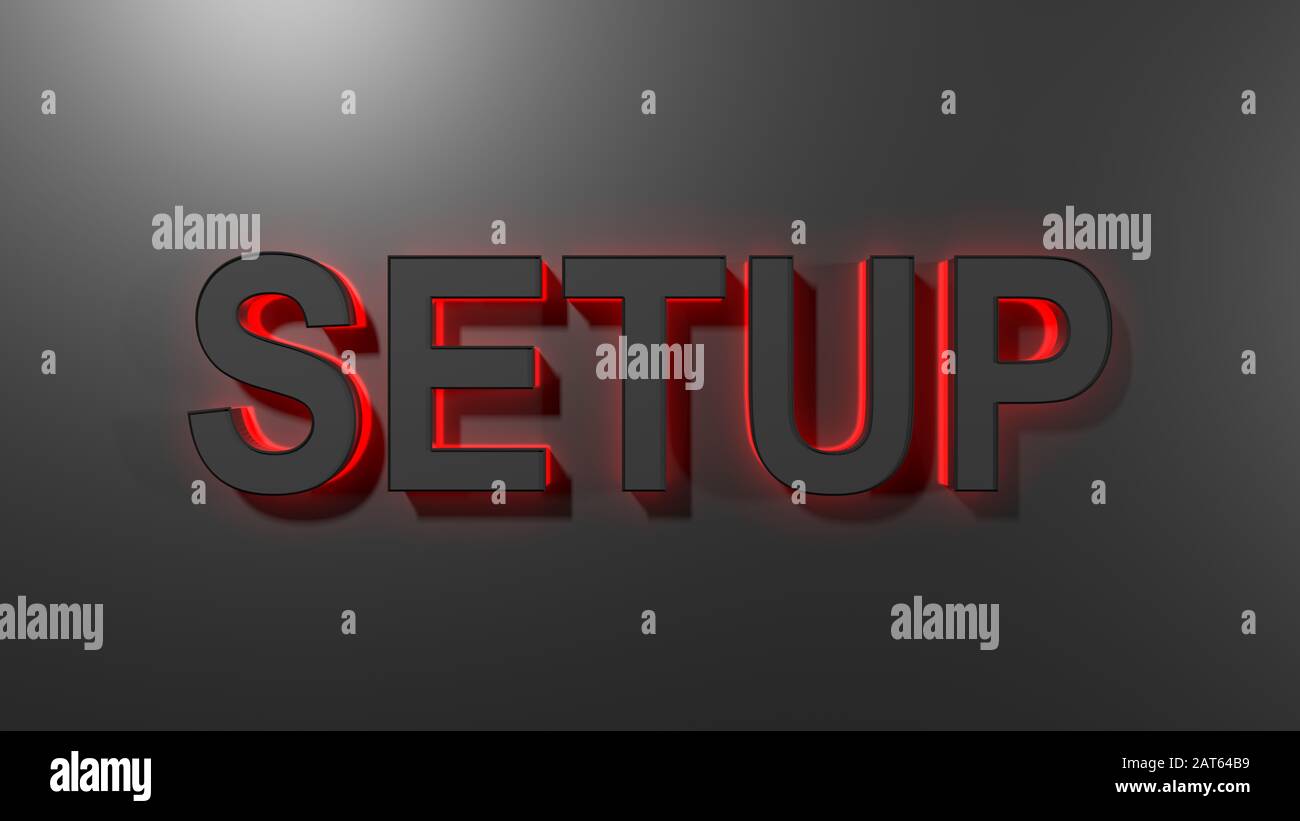 SETUP black write with red backlight on black background - 3D rendering ...
